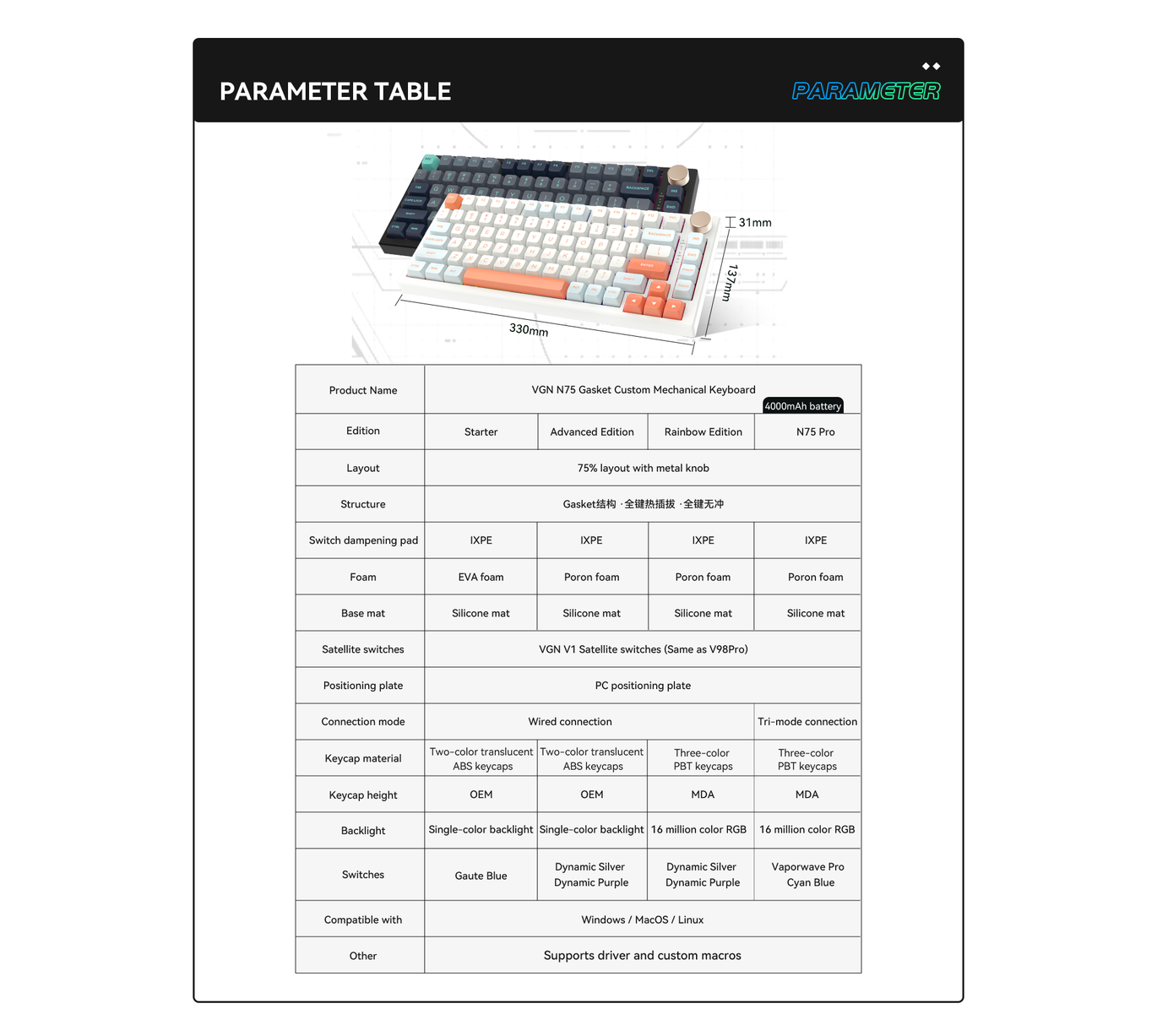 VGN N75 Pro Wireless RGB Mechanical Keyboard