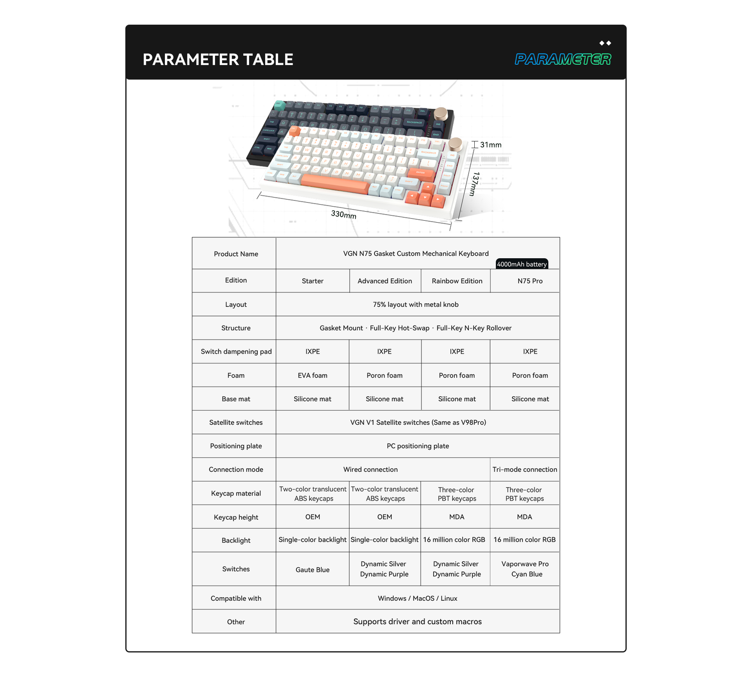 VGN N75 Pro Wireless RGB Mechanical Keyboard