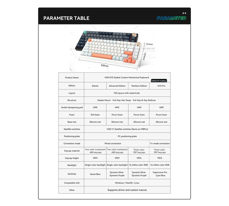 VGN N75 Pro Wireless RGB Mechanical Keyboard