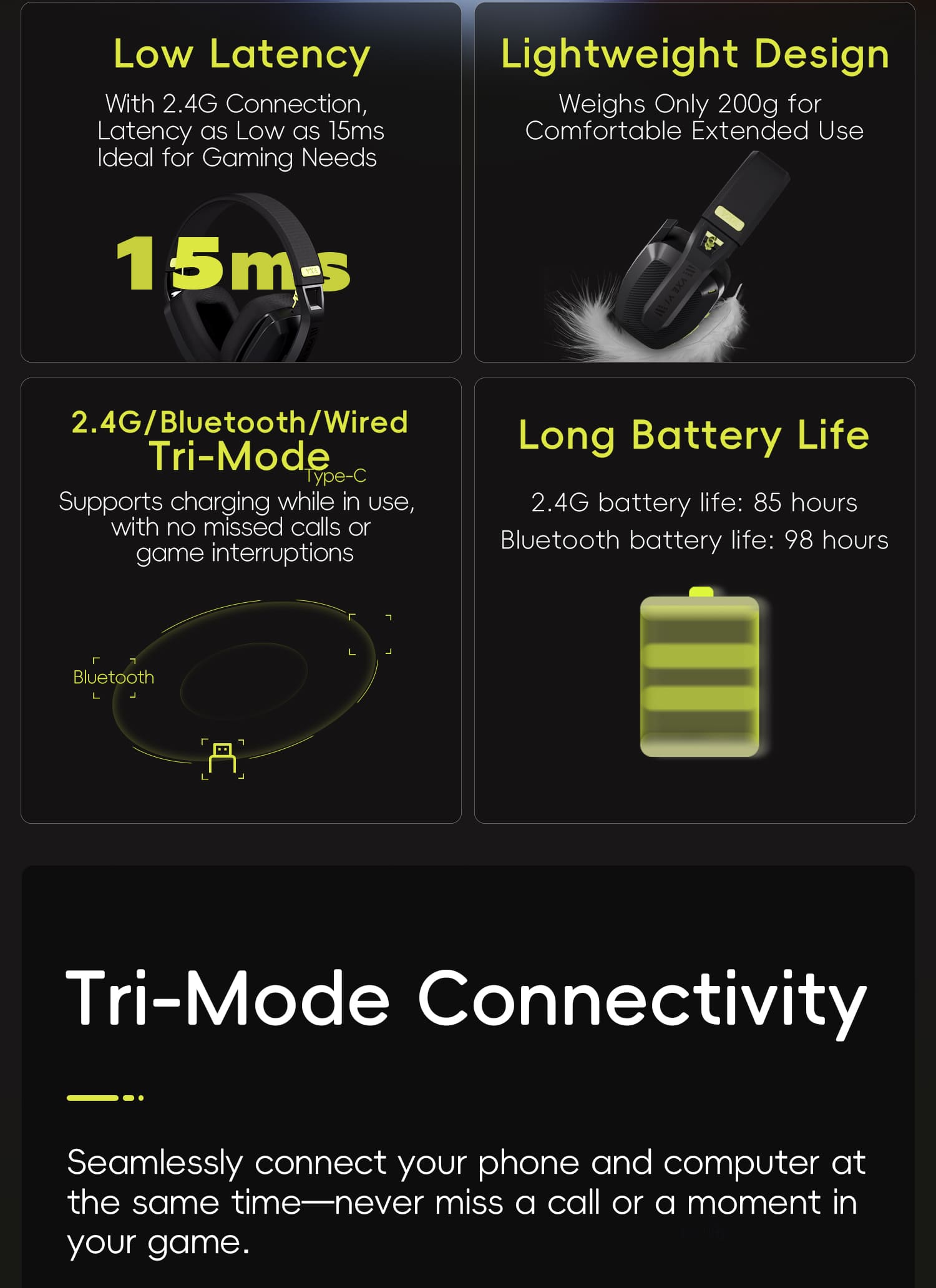 VGN VXE Siren V1 Tri-Mode Lightweight Gaming Headset