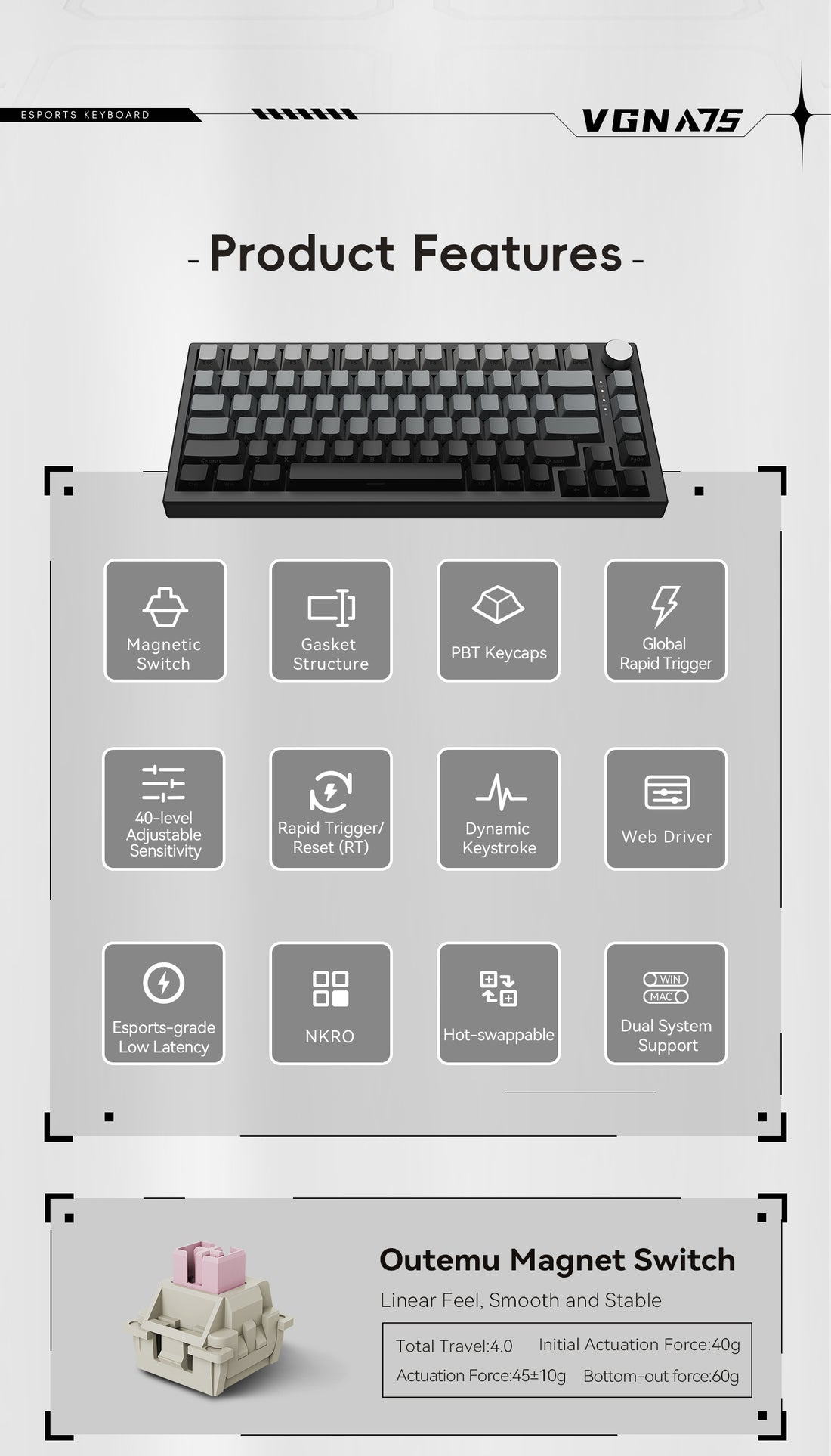 VGN A75 eSports Hall Effect Gasket-Mount Keyboard